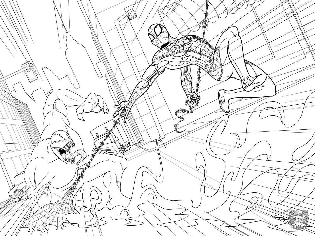 spiderman fighting venom coloring pages