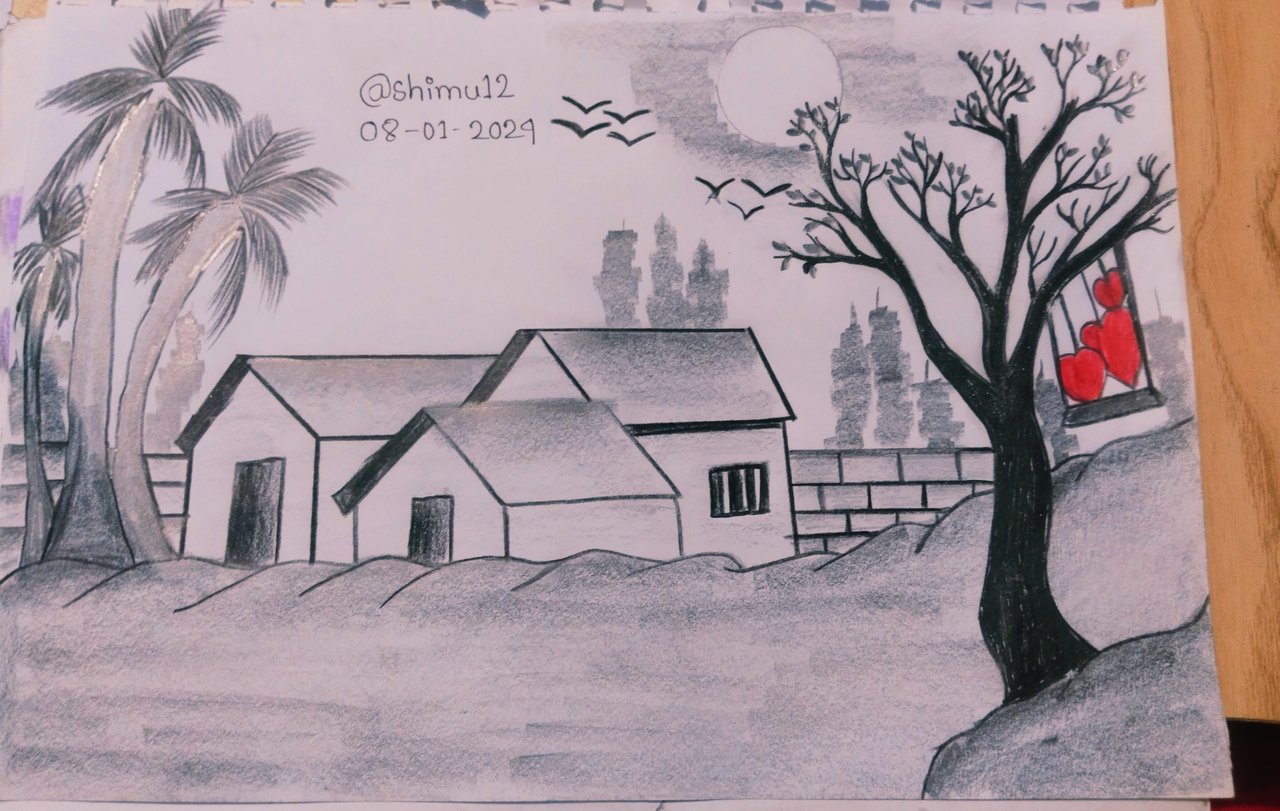 how to draw moonlit night