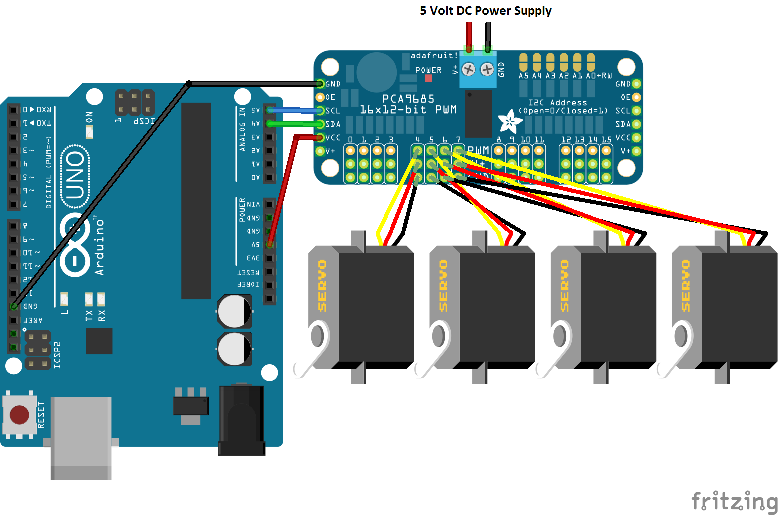 Adafruit Pca9685 Pwm Servo Driver Setup Arduino Library Use Shown With An Example Project