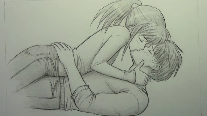 how to draw manga kissing step by step