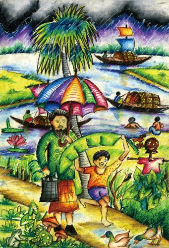 how to draw scenery of rainy day