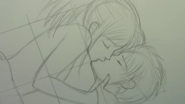 how to draw manga kissing step by step