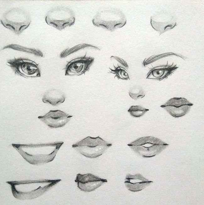 how to draw lips nose and eyes