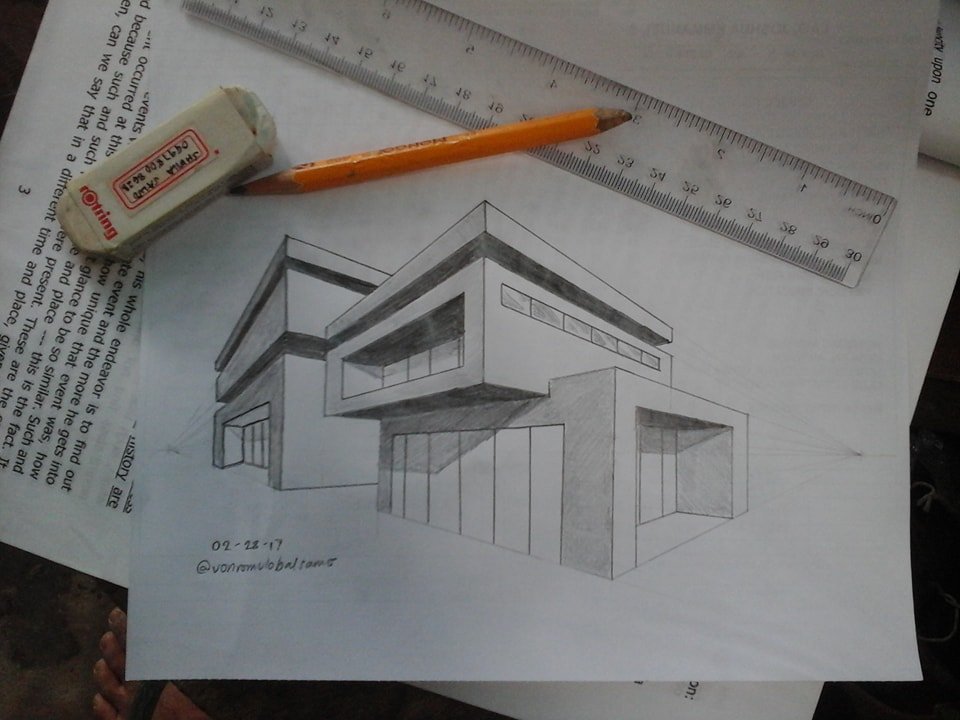 how to draw a modern house in perspective