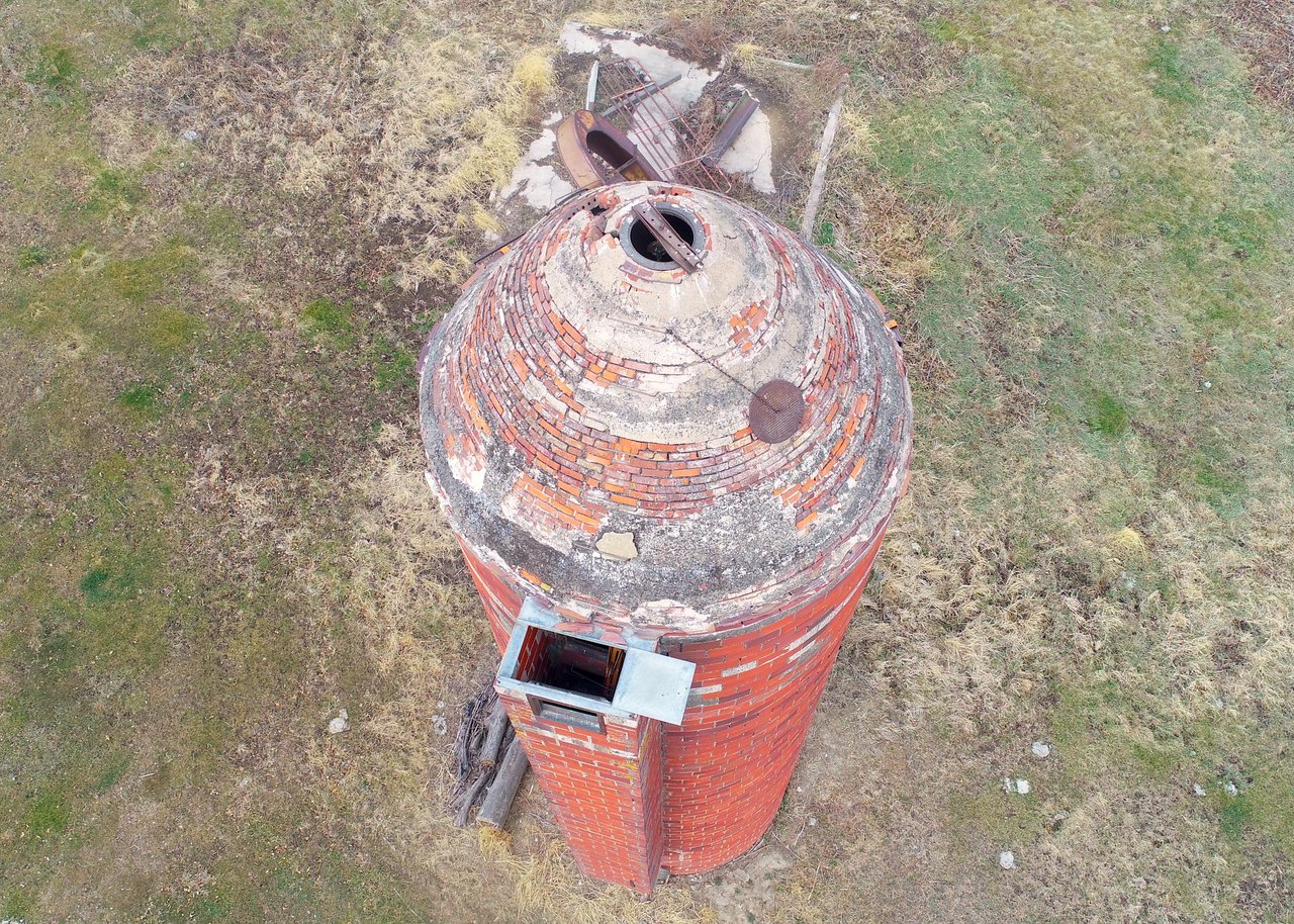 Vintage Brick Silo on an Iowa Farm from the drone - Historic Struct...