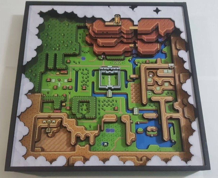 MAPA DE ZELDA Elaborado a mano, Cuadros en 3D, cuadro de sombras, m...