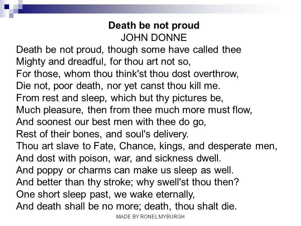 👍 Holy sonnets death be not proud. Holy Sonnet X: Death Be Not Proud by ...