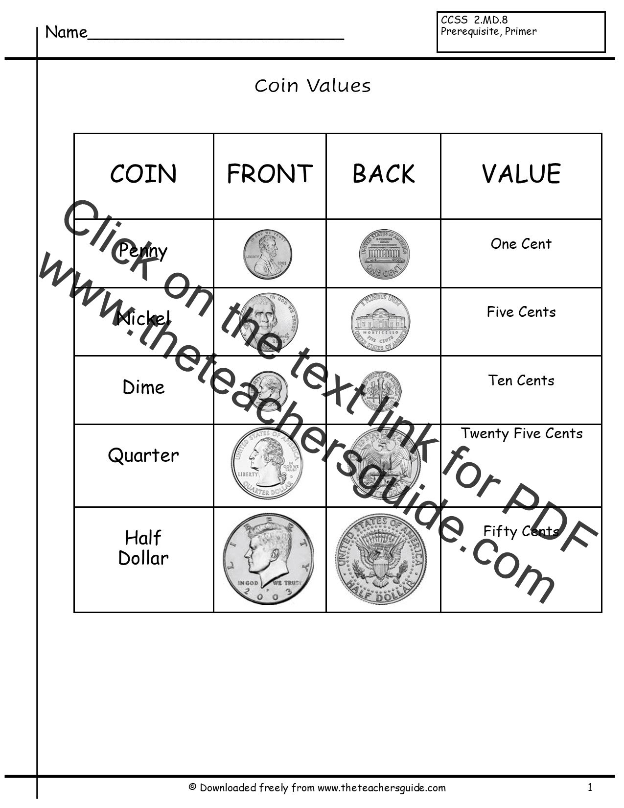 Values Of Coins Worksheet - Proworksheet