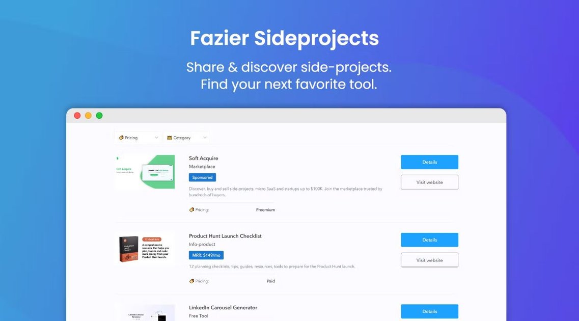 Fazier Sideprojects - Share & discover side projects | Steemhunt