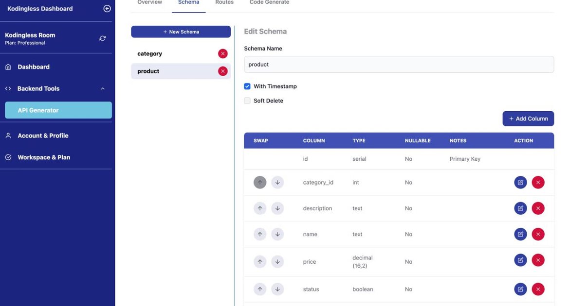 Kodingless - Turn database schema into Backend API source codes | Steemhunt