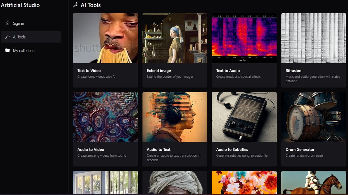 Artificial Studio - Create audio, image and video with AI | Steemhunt
