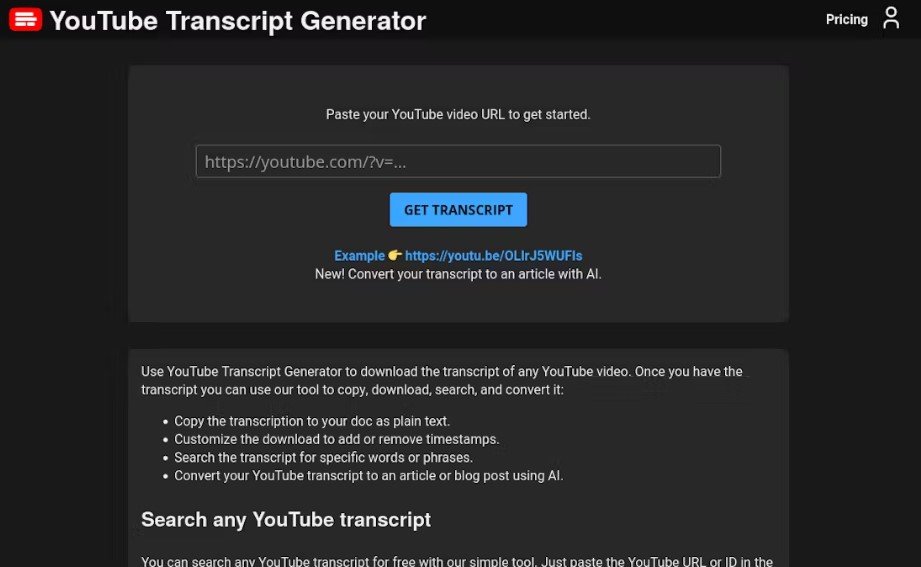 Transcript Generator - Generate blog content from YouTube transcripts ...