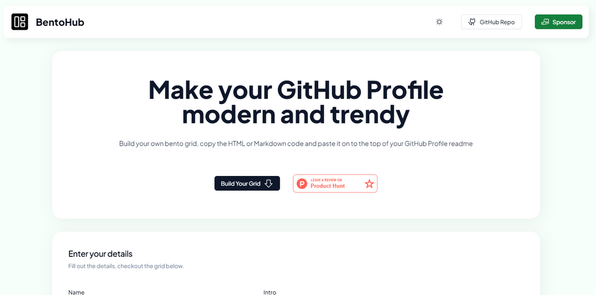 BentoHub - Make your GitHub profile cool | Steemhunt