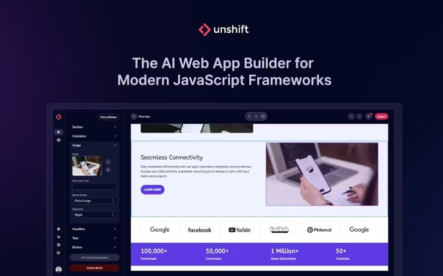 Unshift AI - A web app generator for JavaScript frameworks like NextJS ...
