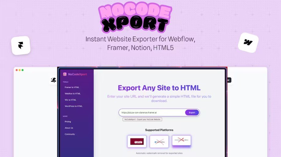 NoCodeXport - Export your Webflow or Framer website for Free | Steemhunt