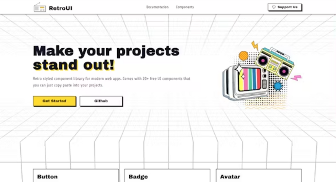 Retro UI - Retro styled ui library based on React and Tailwind | Steemhunt
