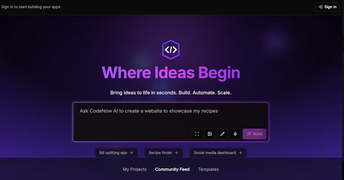 CodeNow.AI - Bring ideas to life in seconds through an AI app builder | Steemhunt