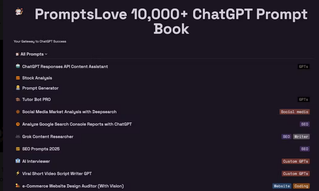 PromptsLove - Free 10,000+ ChatGPT Prompts Library | Steemhunt