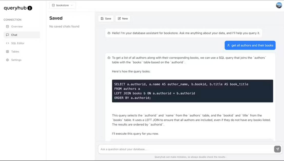 Queryhub - Skip SQL and chat with your Postgresql database | Steemhunt