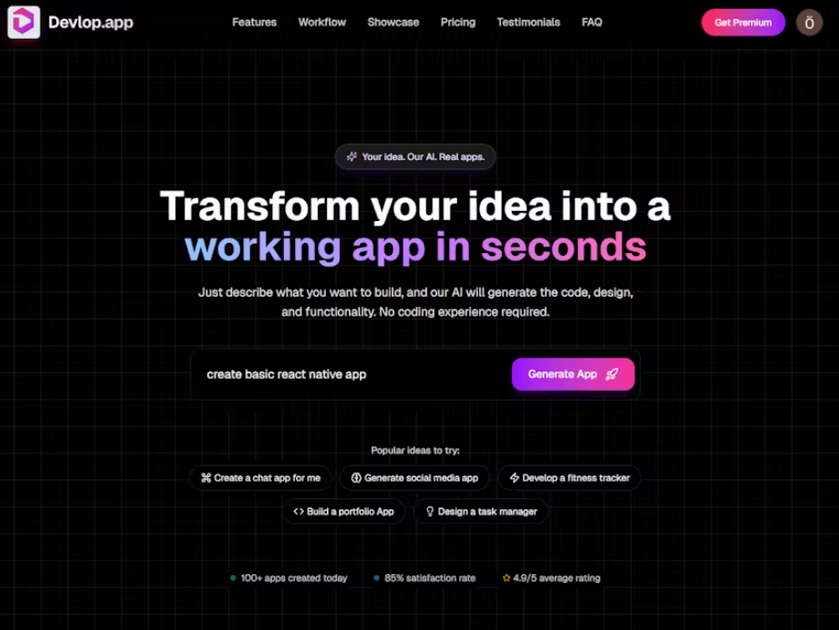 Devlop.app - Generate full React Native apps with AI—no code needed | Steemhunt