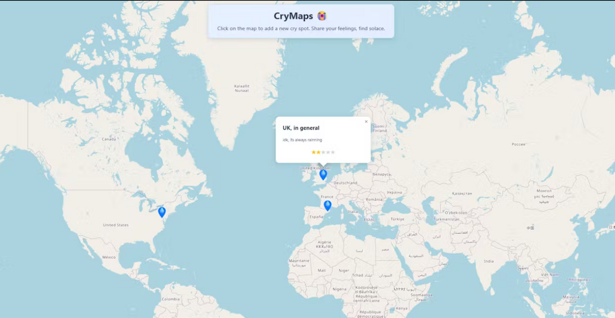 CryMaps - A collaborative map of the best places to cry on earth | Steemhunt