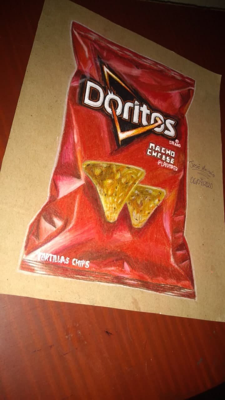 Realistic drawing of a packet of Doritos (Made with school colored pencils) — Steemit
