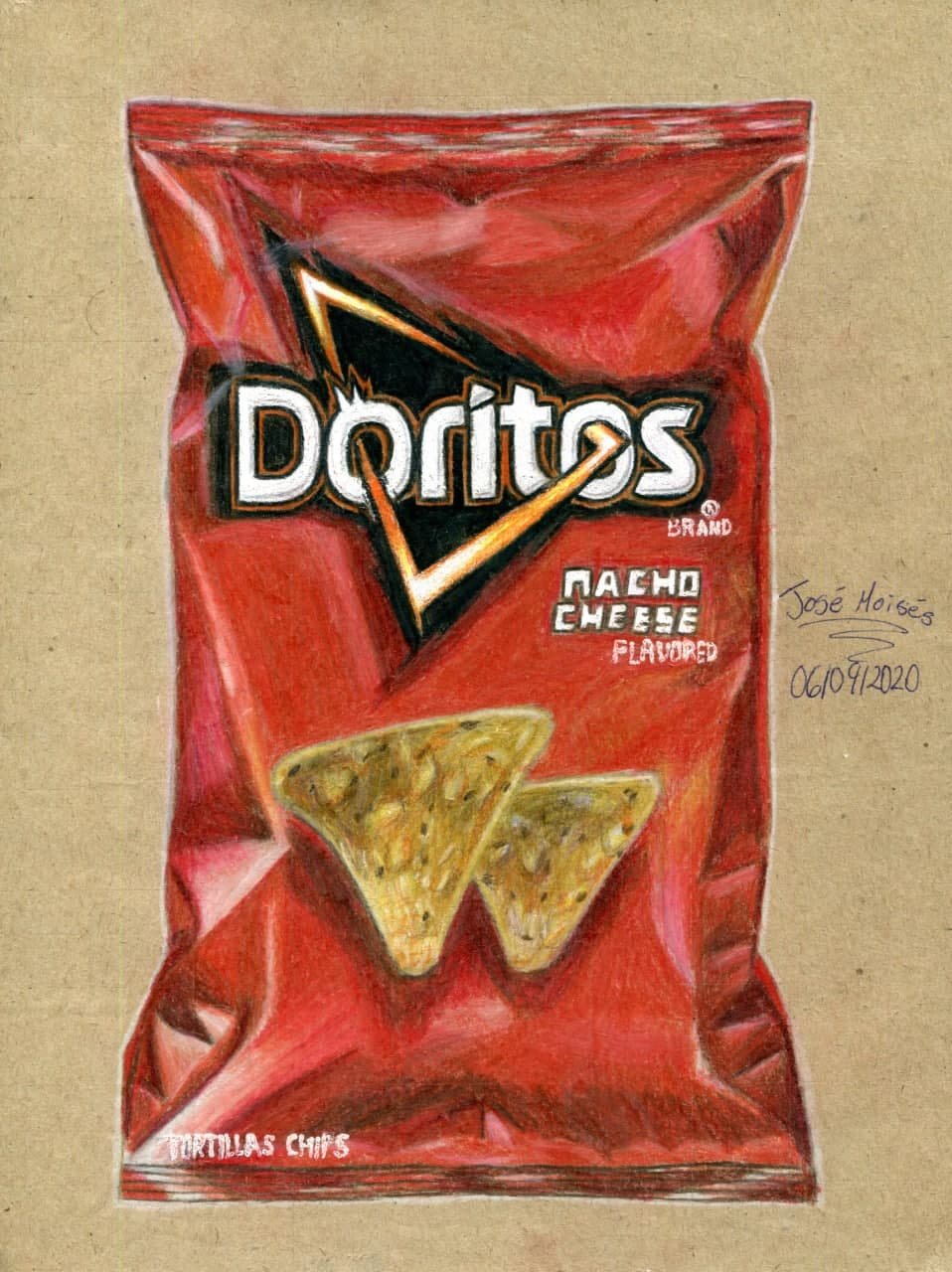 Realistic drawing of a packet of Doritos (Made with school colored pencils) — Steemit