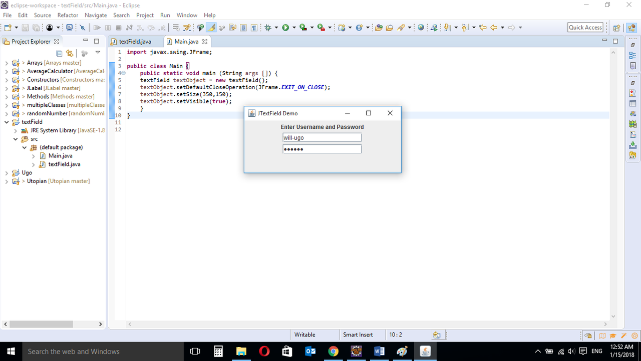 Java Graphical User Interface(GUI): JTextField and JPasswordField functions Using Eclipse IDE ...