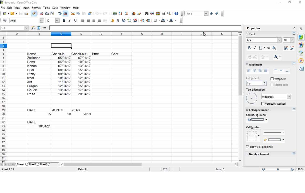 Apache OpenOffice - Tutorial How to use the Time formula (Date, Day, Month, Year) on Spreadsheet ...