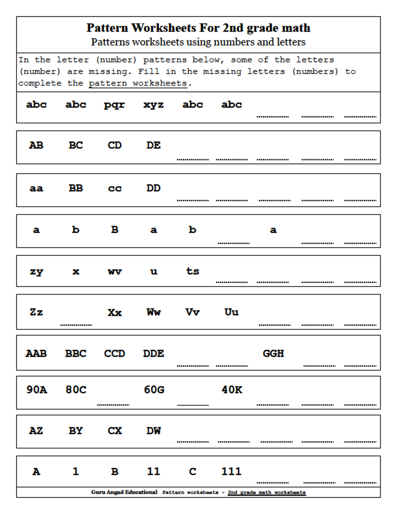 2nd Grade Math - Patterns Worksheets using Numbers and Letters — Steemit