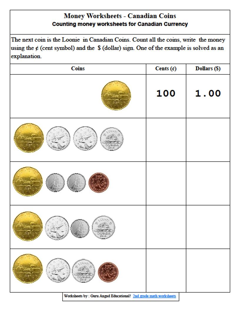 2ND GRADE MATH - MONEY WORKSHEETS WITH CANADIAN COINS - 2 — Steemit