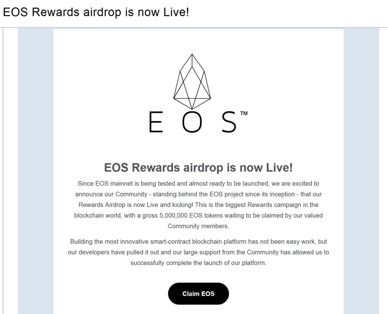 FAKE EOS Airdrop SCAM ALERT - Stay Frosty Cryptonauts ! This could cost ...