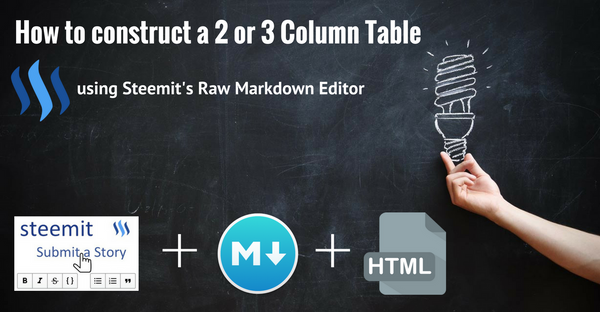 How to Construct a 2 or 3 Column Table using Steemit's Raw Markdown...