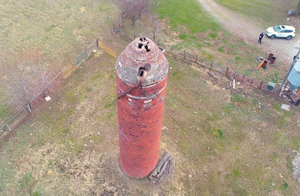 Vintage Brick Silo on an Iowa Farm from the drone - Historic Struct...