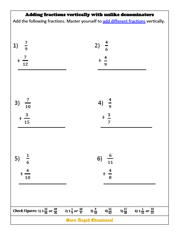 Grade 5 Math Worksheet Fractions Subtract Mixed Numbers Unlike