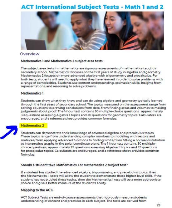 MATH 1 AND MATH 2 ACT PRACTICE QUESTIONS FOR M1/M2 SUBJECT TESTS AS PER ...