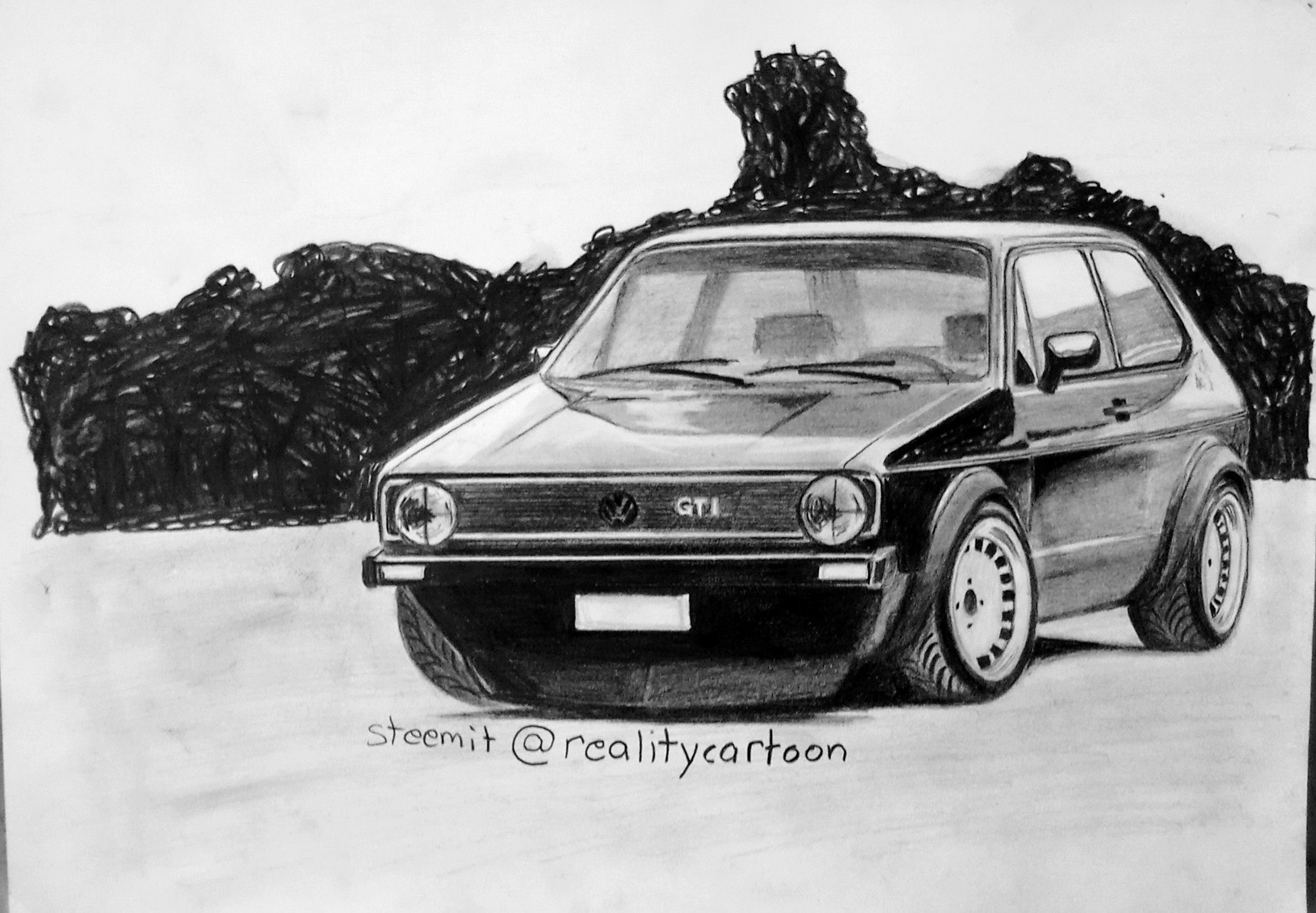 My latest drawing of my old VW Golf GTI Mk1 -81 — Steemit