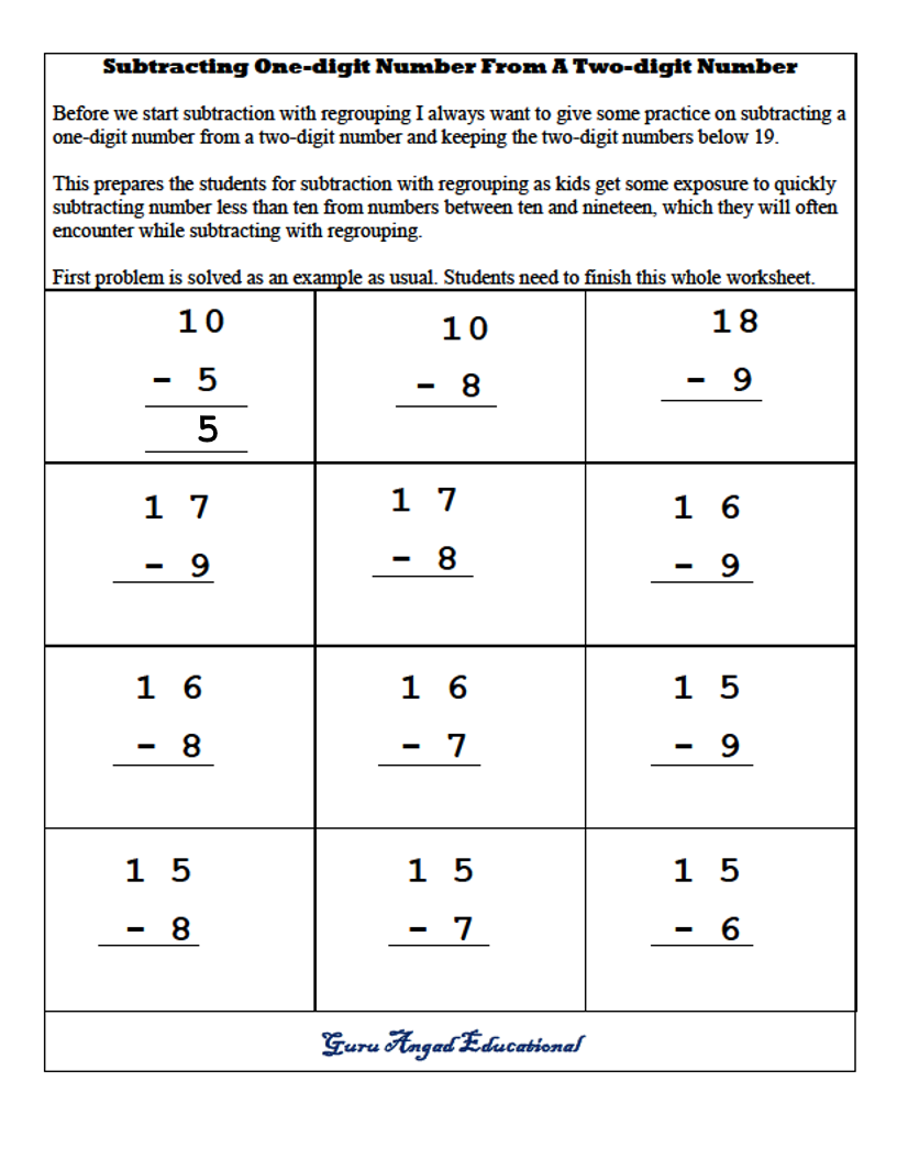 Add And Subtract One digit And Two digit Numbers To 20 Including Zero