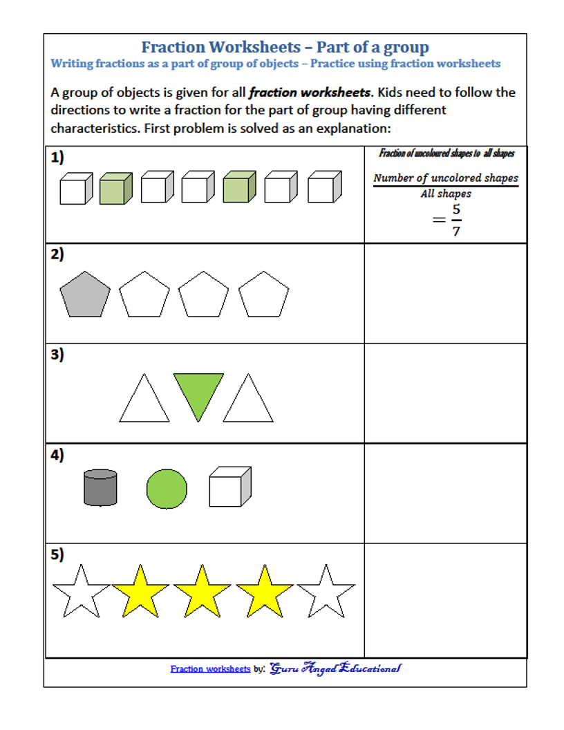 Fraction Worksheets 3 Grade Identifying Fractions Worksheets