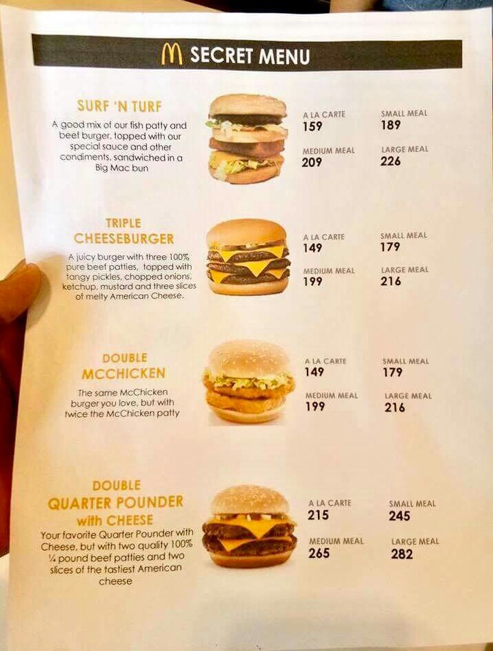 Secret menu for mcdonald's store