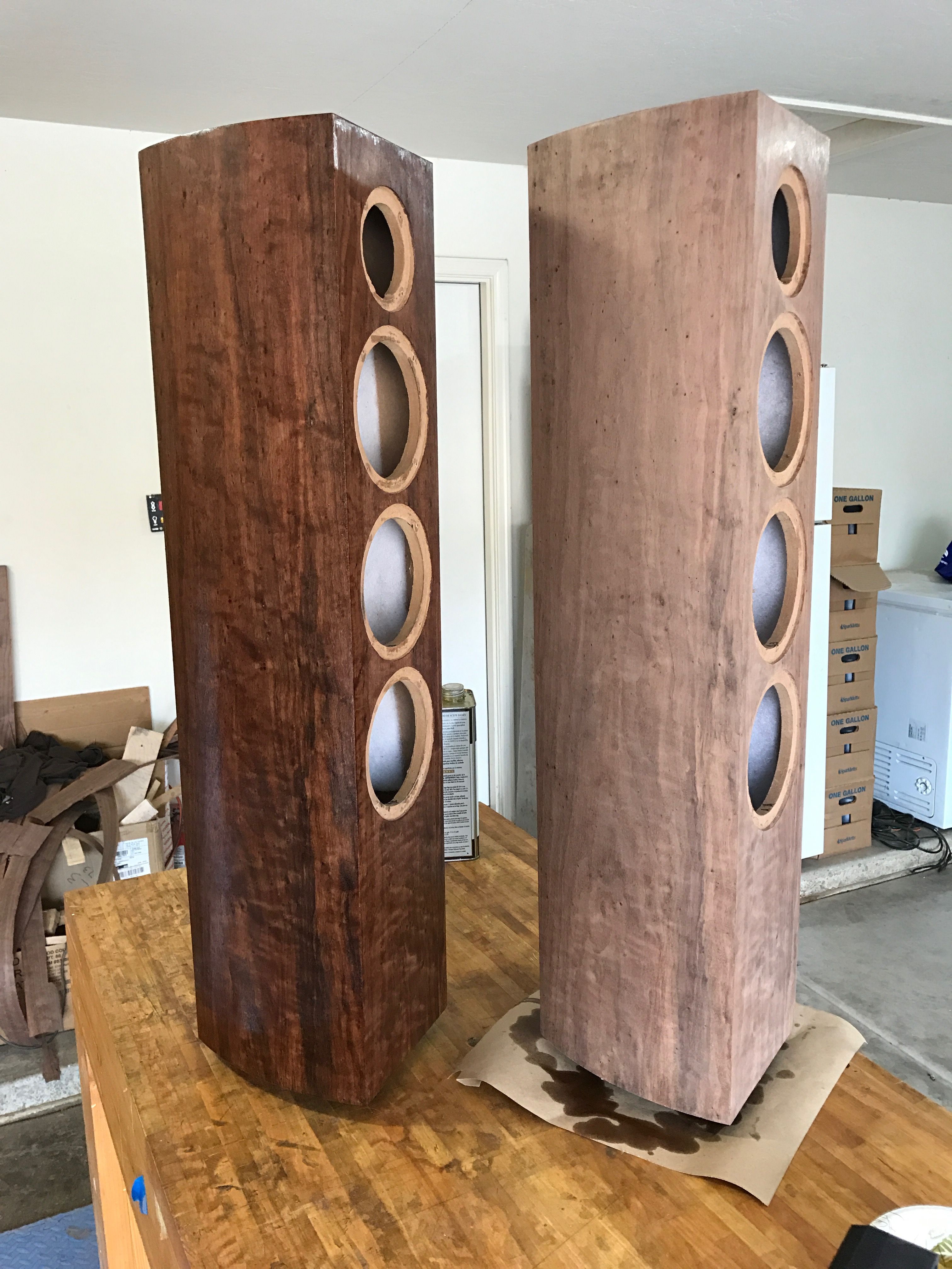 Refinishing veneer speakers