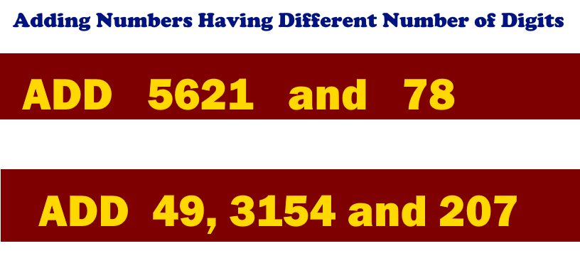 3RD GRADE MATH ADDING NUMBERS WHEN THEY HAVE DIFFERENT NUMBER OF 