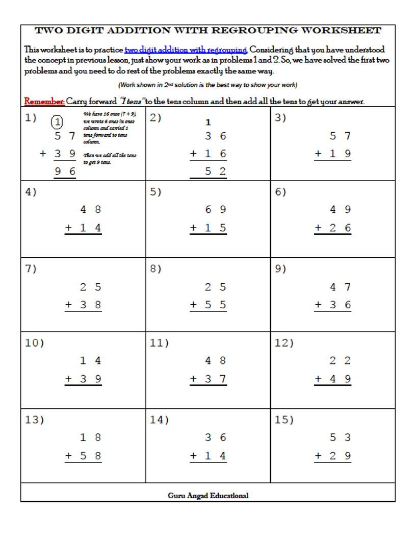 Addition With Regrouping Worksheets For Grade 1 Nurul Amal Addition With Regrouping Worksheets For Grade 1 Nurul Amal