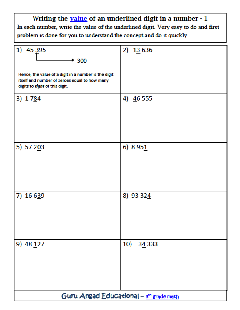 Identify The Place Value Of The Underlined Digits Place Otosection